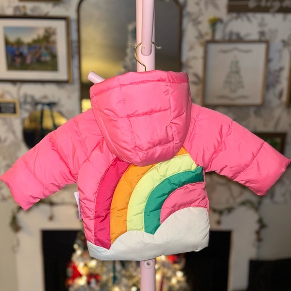 Old Navy | Jackets & Coats | Nwt Pink Puffer Jacket With Rainbow Design ...